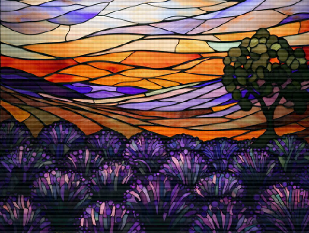 Rolling Fields Of Lavender Stained Glass Official Diamond Painting Kit ...