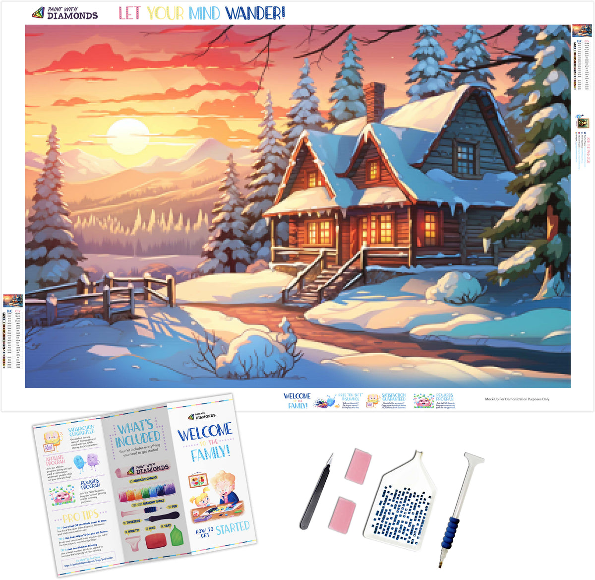 Rustic Cabin Tucked Away In The Snow Diamond Painting Kit Paint With ...