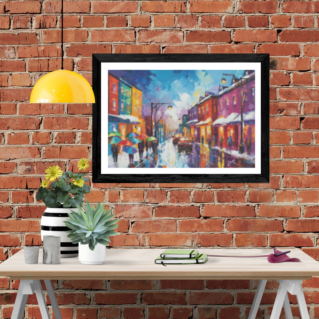 Snowy Cityscape Colorful Buildings Diamond Painting Kit Paint With ...