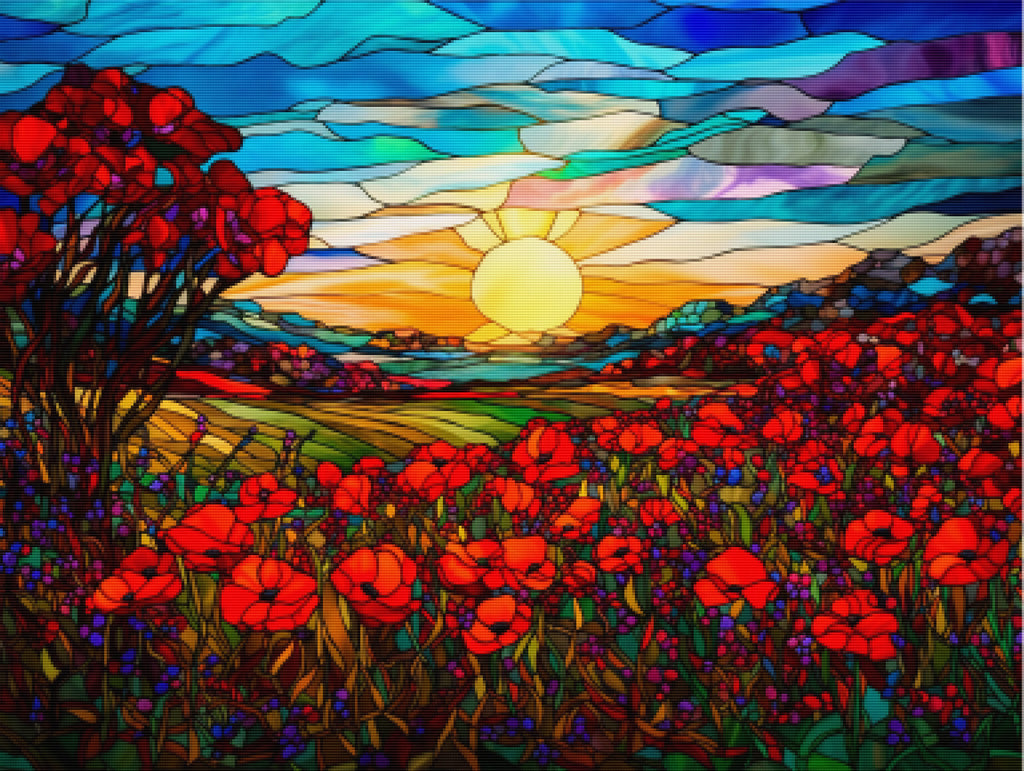 Sprawling Field Stained Glass Poppies Official Diamond Painting Kit ...