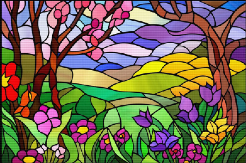 Spring Landscape Stained Glass Stained Glass Official Diamond Painting ...