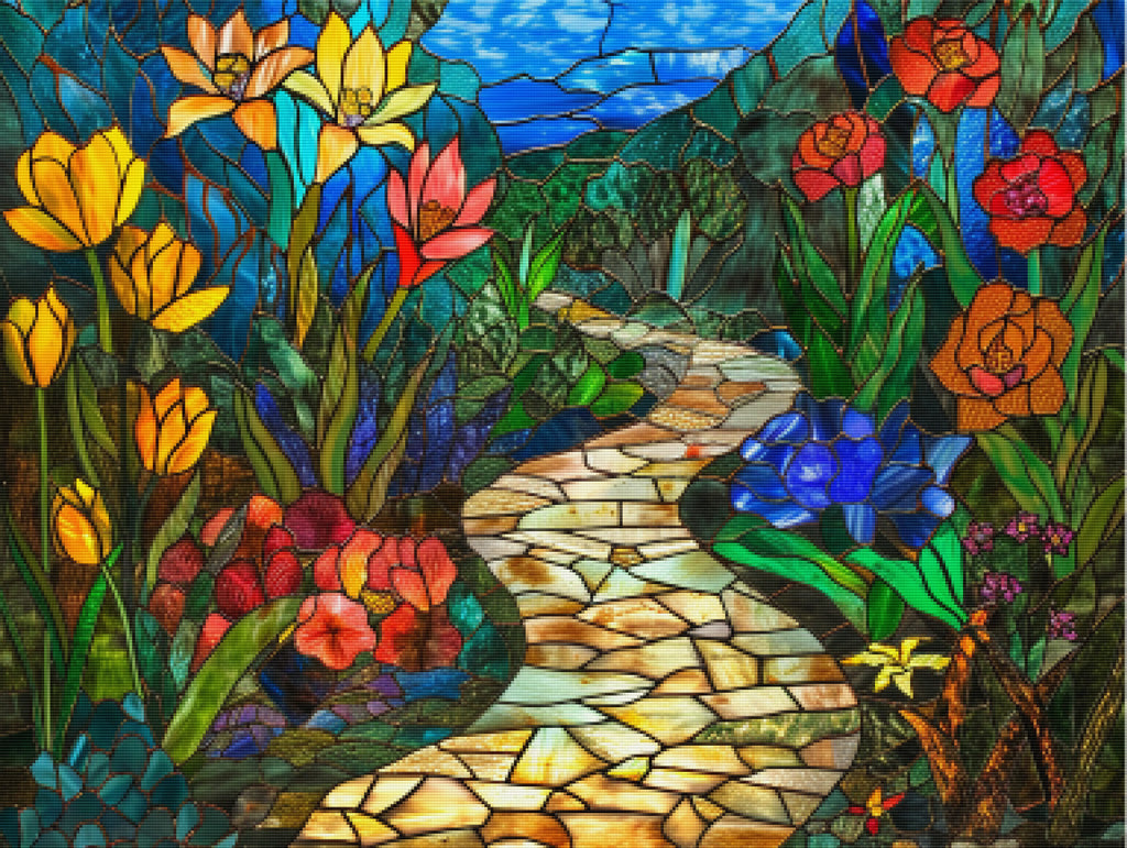 Stained Glass Garden Pathway Official Diamond Painting Kit | Diamond ...
