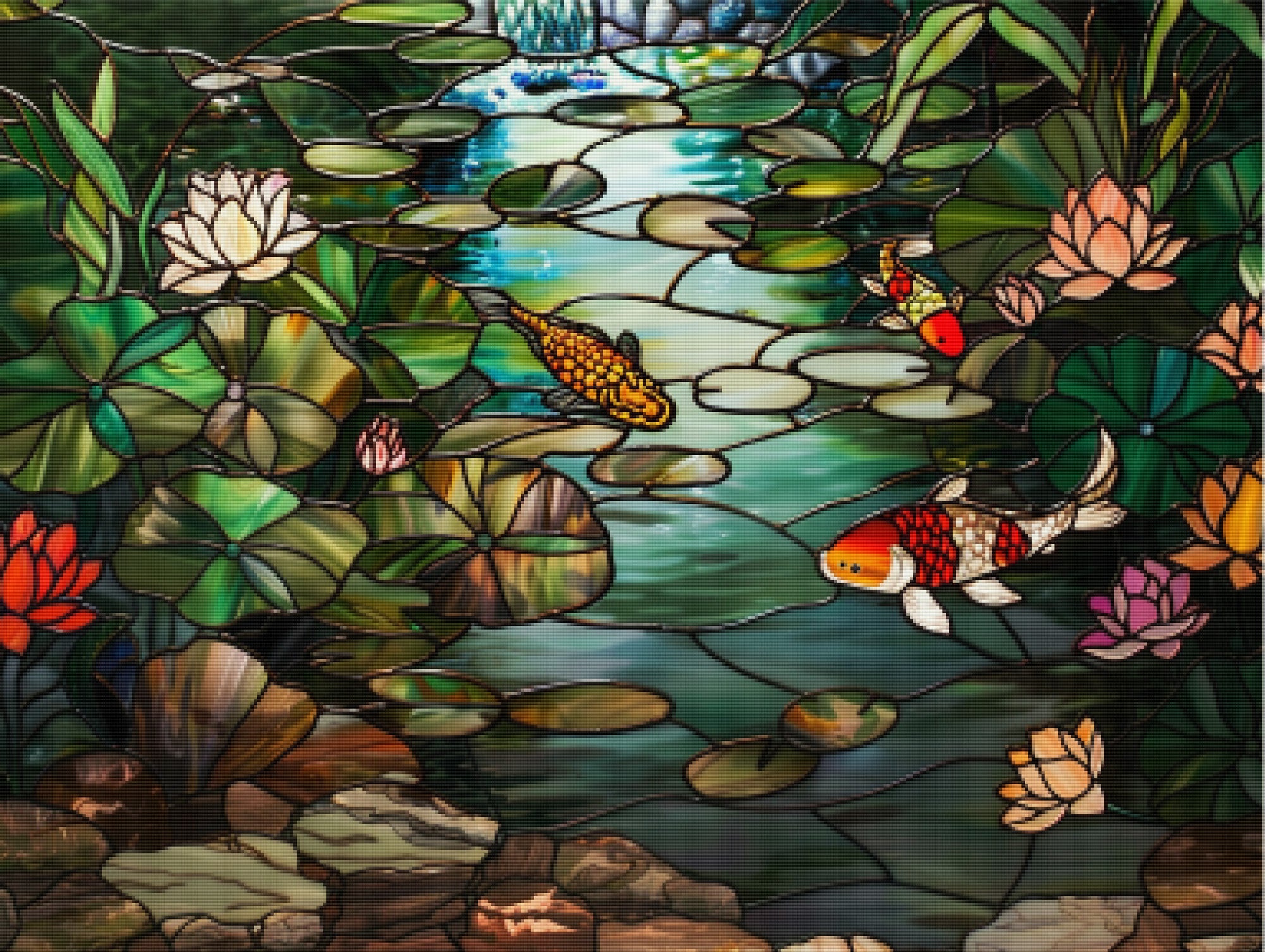 Koi Pond Stained Glass Pattern Fused Glass Koi Pond With Water Lilies