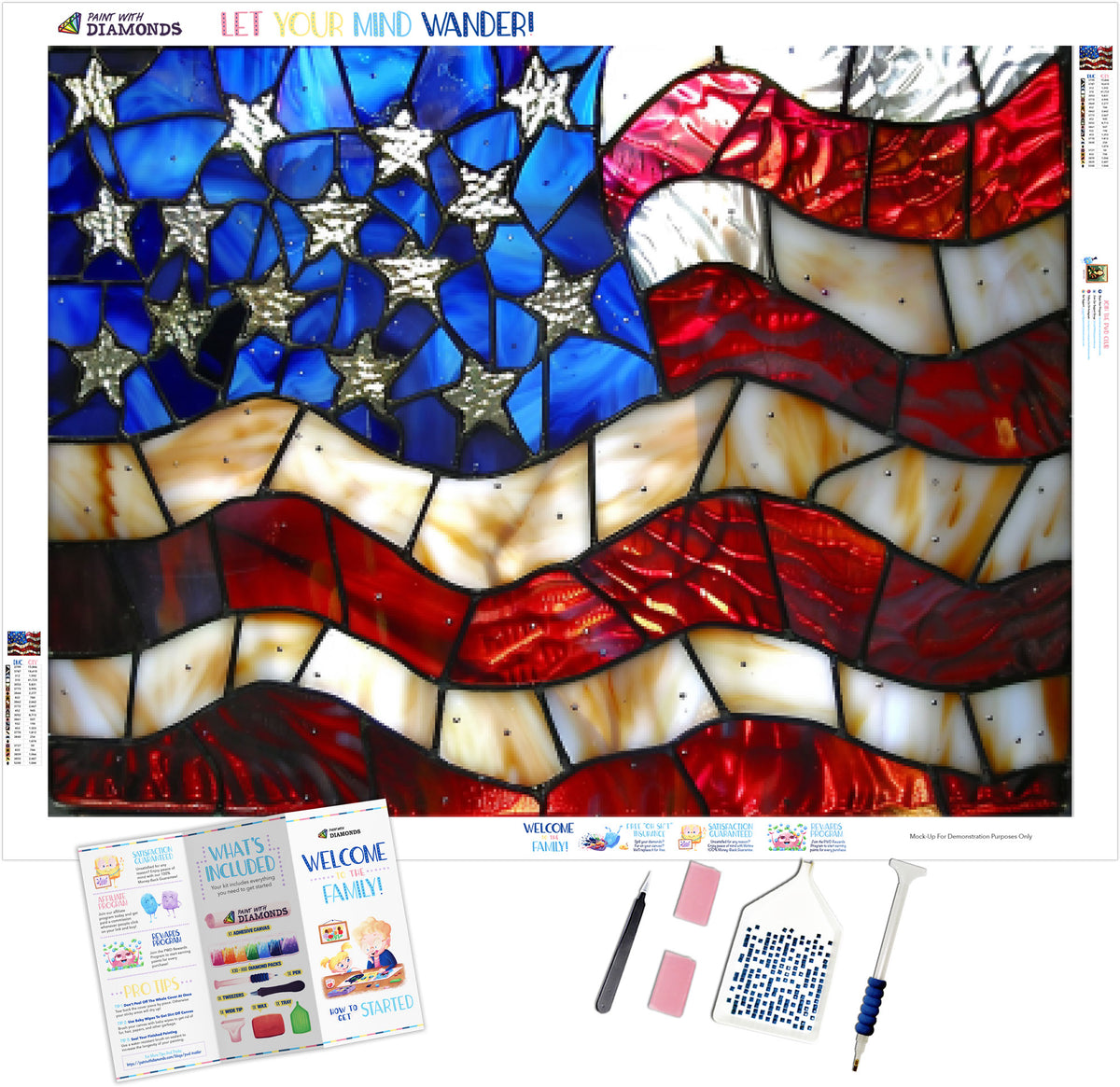 Stained Glass Waving American Flag Official Diamond Painting Kit ...