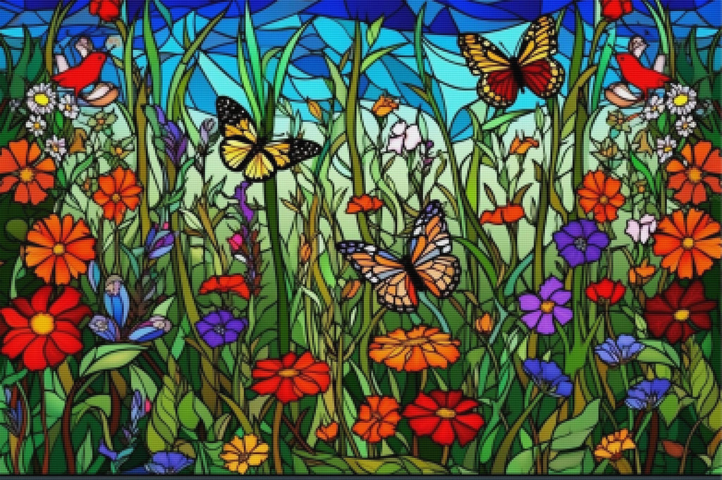 Summer Meadow Stained Glass Official Diamond Painting Kit | Diamond Art ...