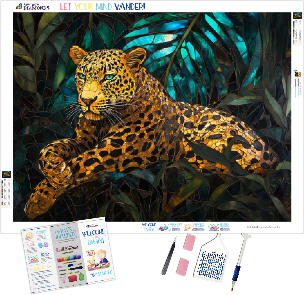 The Jungle Leopard’s Gaze Stained Glass Official Diamond Painting Kit ...