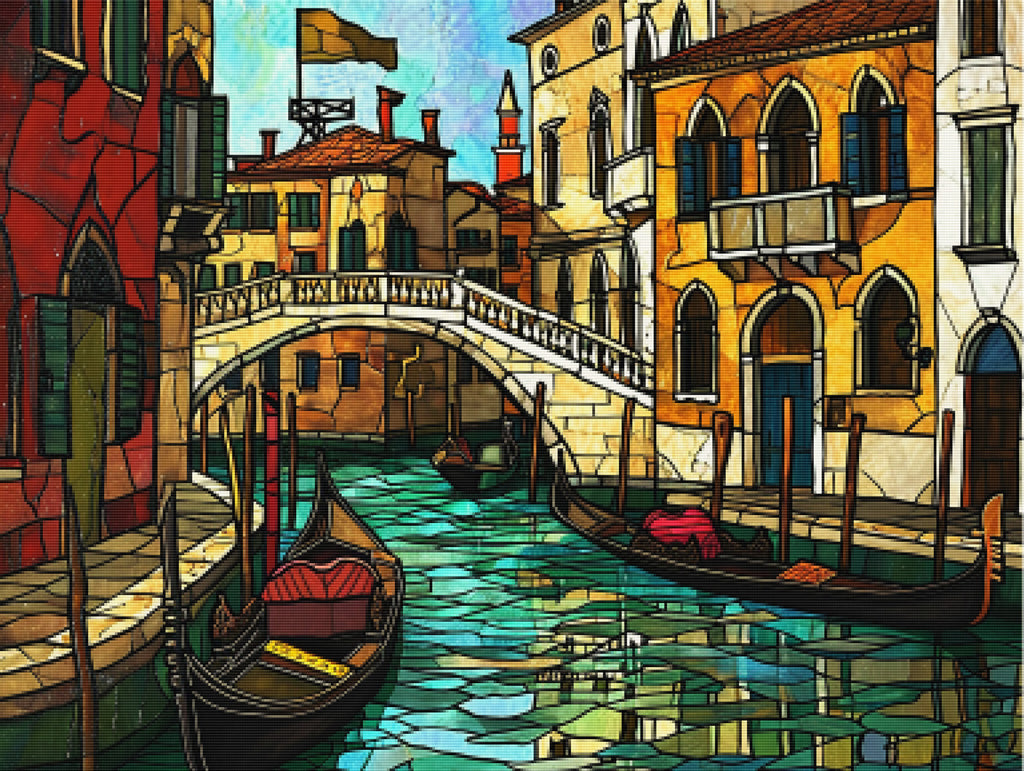 Venice Canals with Gondolas Stained Glass Official Diamond Painting ...