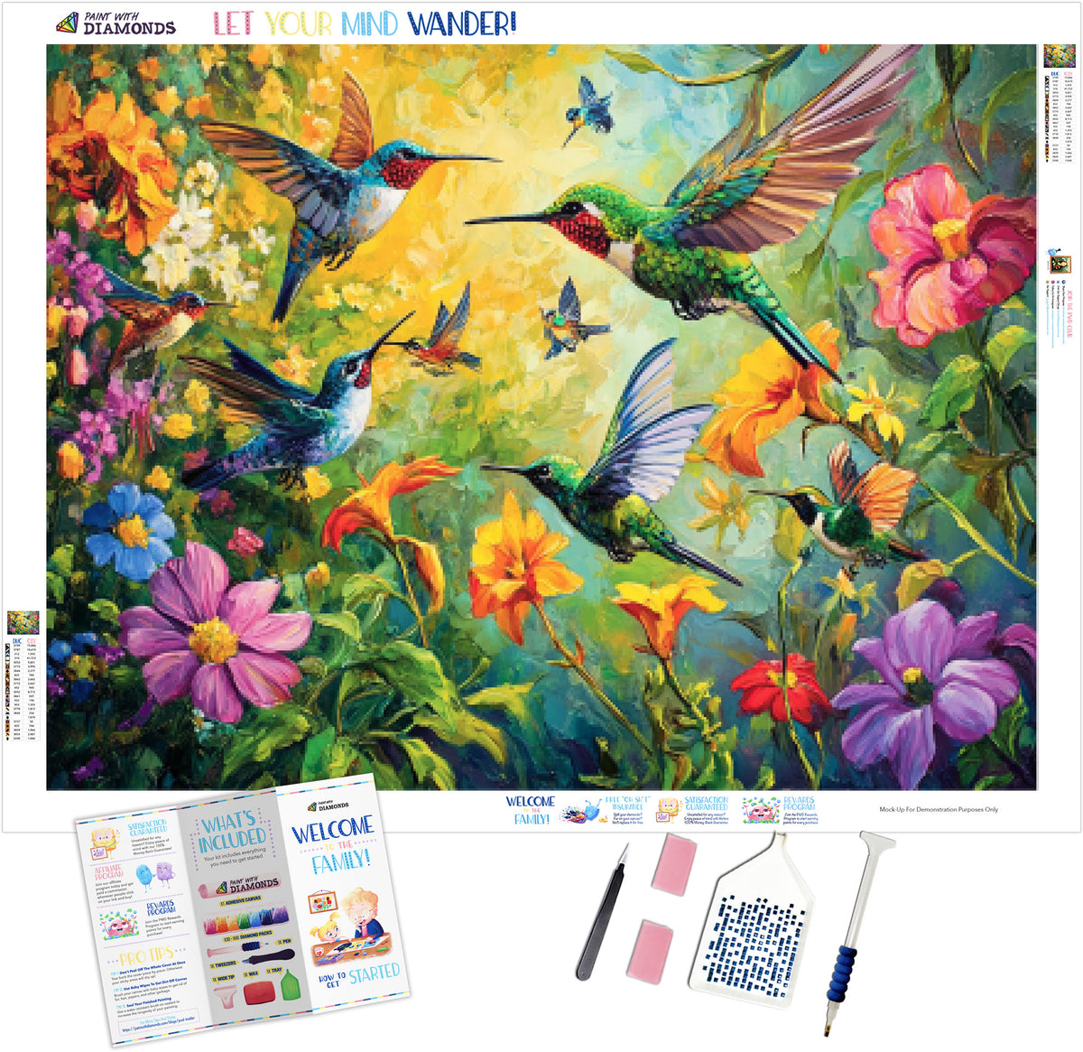 Vibrant Hummingbirds in a Garden Official Diamond Painting Kit ...