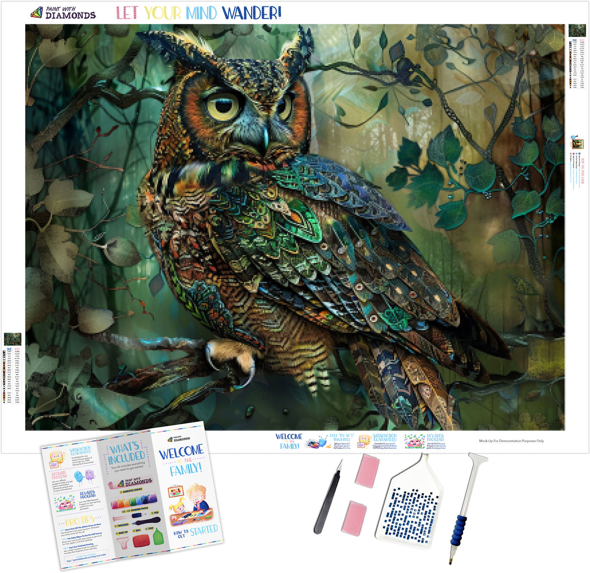 Watchful Owl Perched On A Branch – Paint With Diamonds