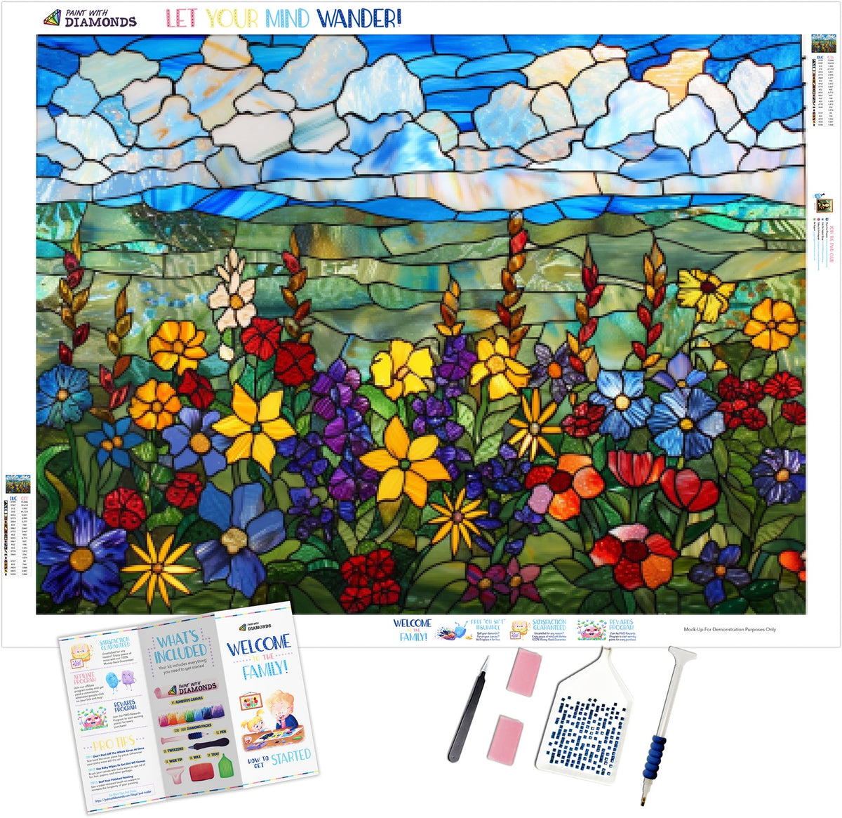 Wildflower Field Stained Glass Panel Official Diamond Painting Kit ...