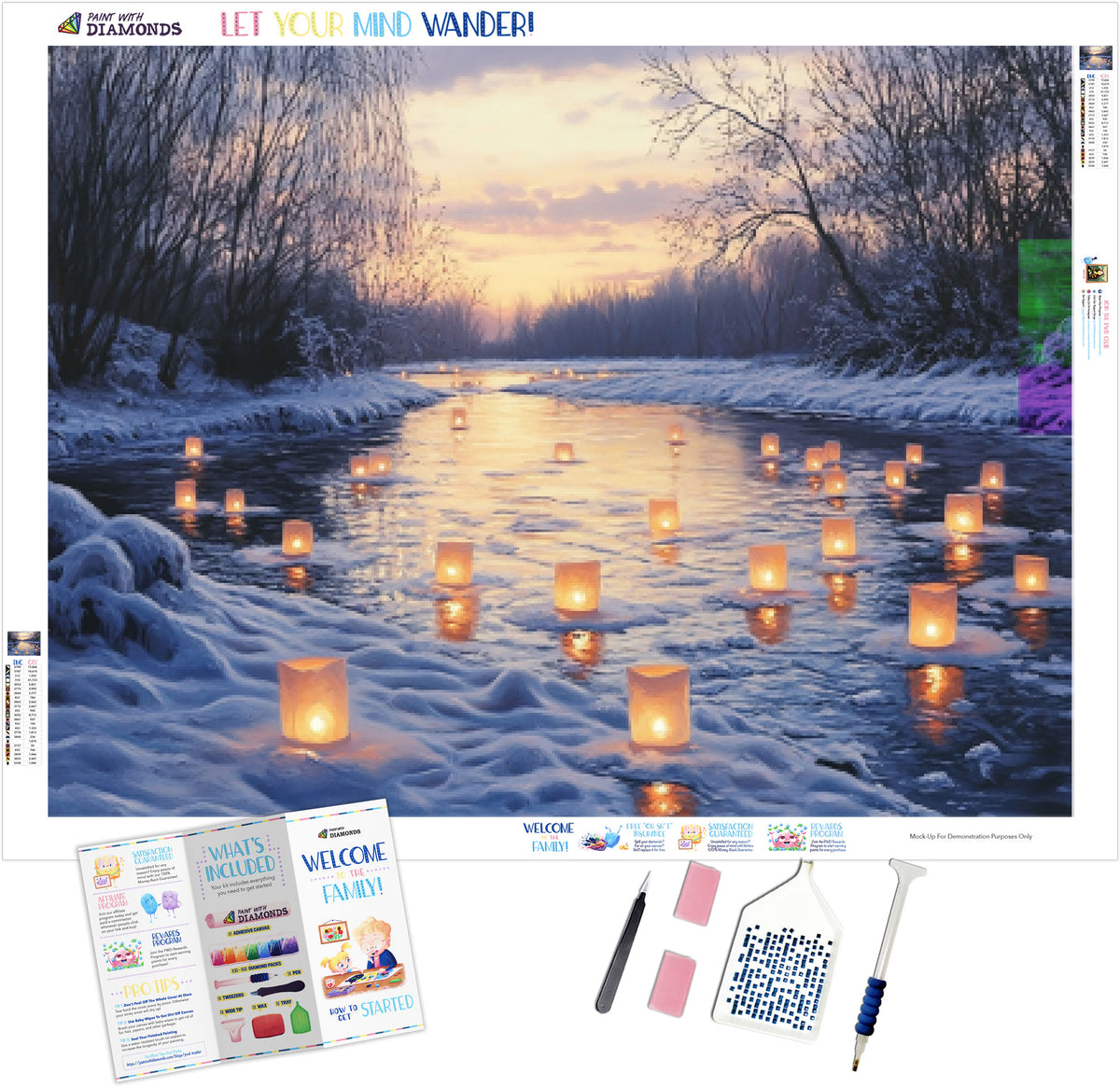 Winter Lanterns Floating Down the River Official Diamond Painting Kit ...