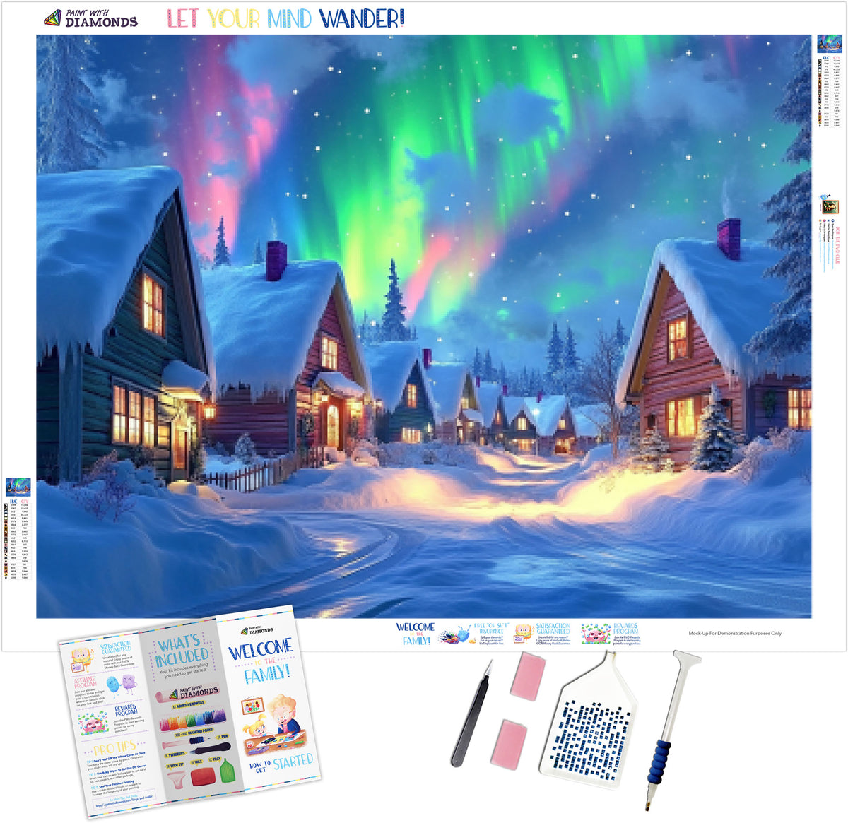 Winter Village Under the Aurora – Paint With Diamonds