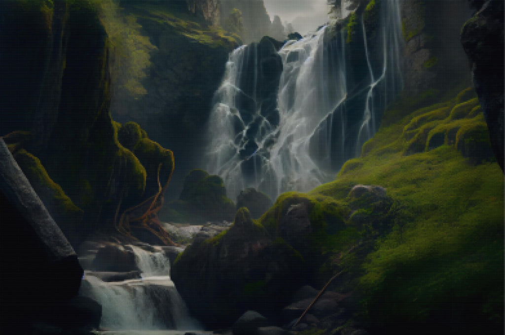 Cascading Waterfall Down Lush Green Cliff Official Diamond Painting Kit ...