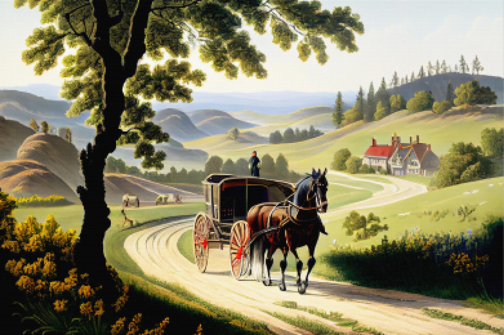 Horse-Drawn Carriage Over Rolling Hills Official Diamond Painting Kit ...