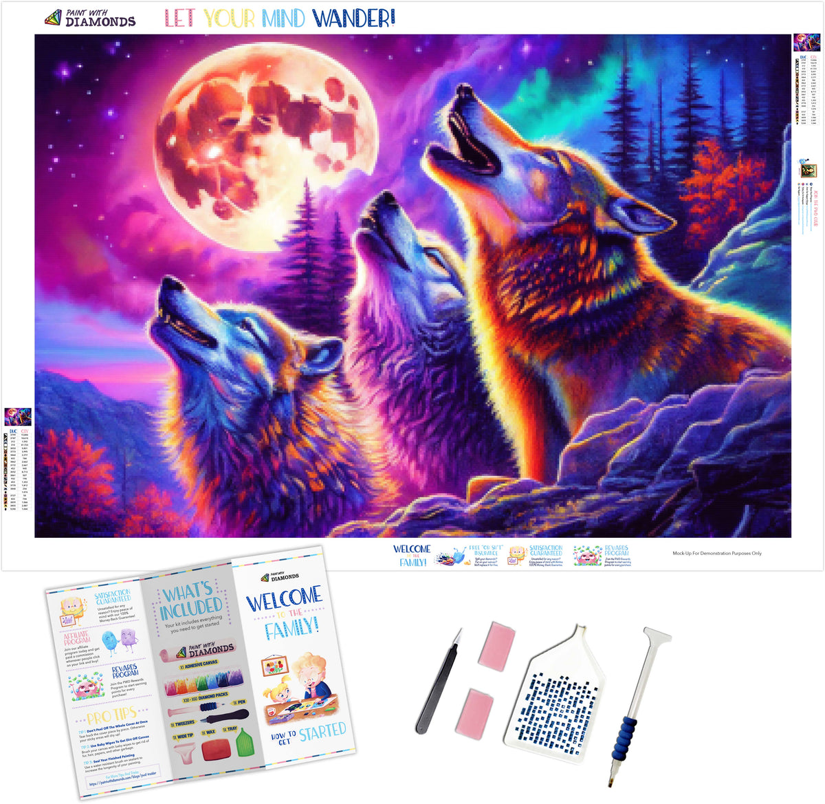 Howling Wolves Vibrant Moon Official Diamond Painting Kit | Diamond Art ...