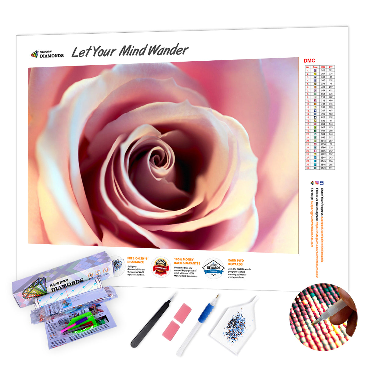 "Pink Swirl Rose" Diamond Painting Kit (Full Drill) – Paint With Diamonds