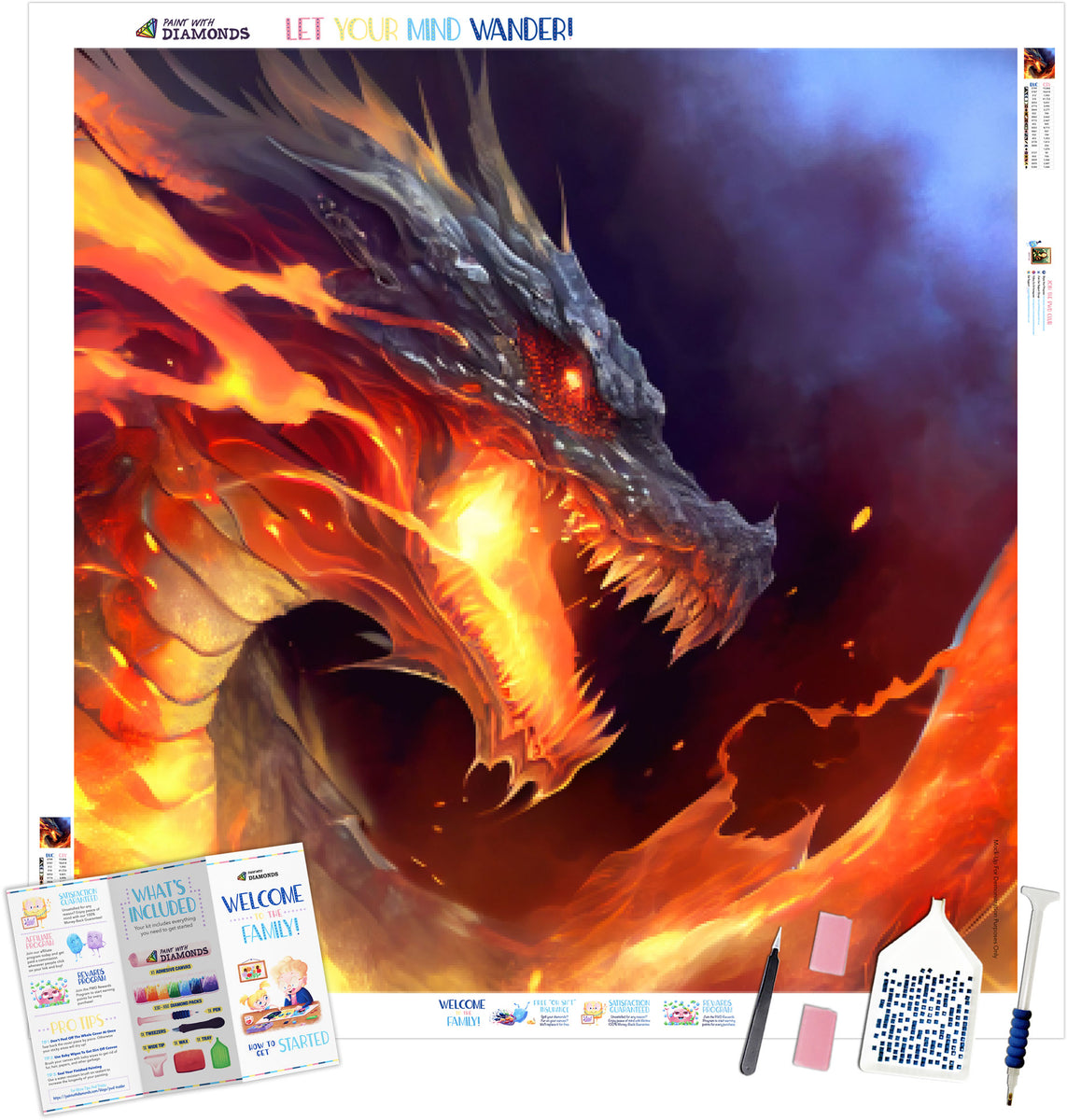Red Dragon Breathing Fire Official Diamond Painting Kit | Diamond Art ...